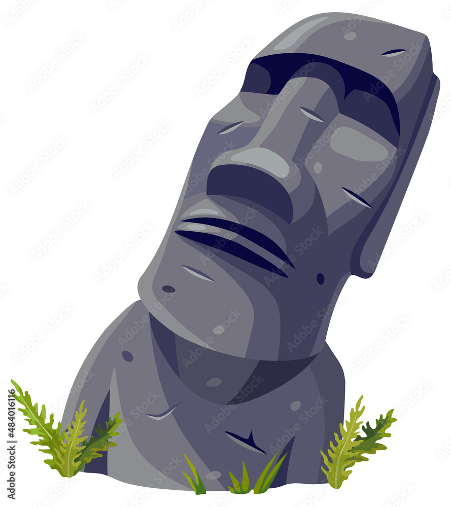 Moai on Easter island. Isolated vector cartoon stone sculpture. Ancient ...
