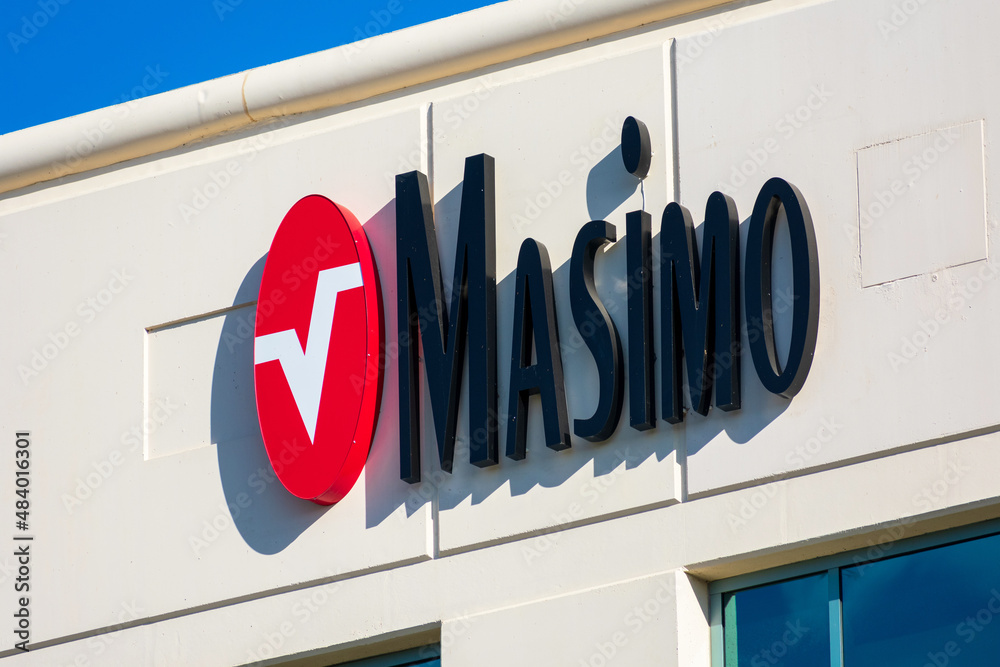Masimo sign logo on headquarters building. Masimo is an American ...
