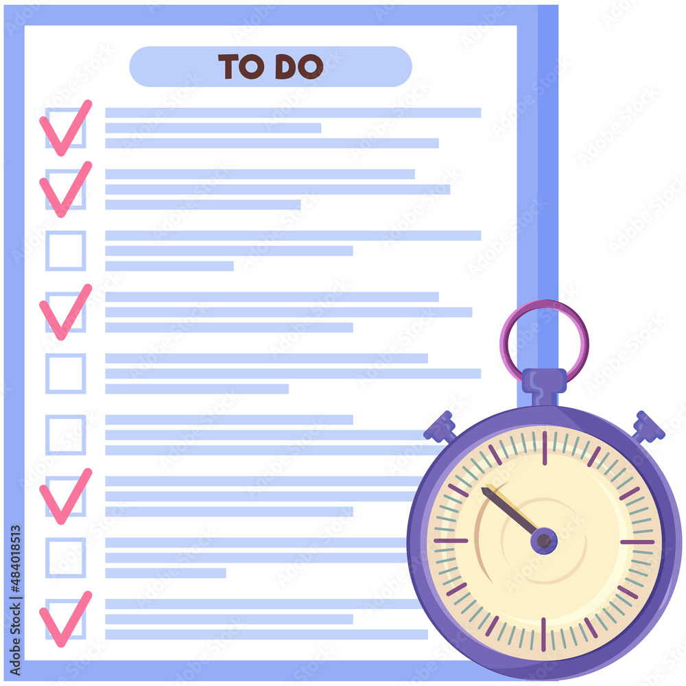 Checklist, daily plan reminder near stopwatch. To do list ...