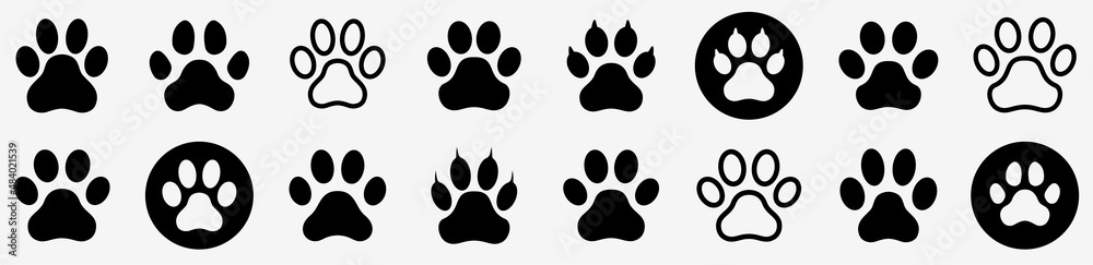 Dog paw print set. Paw icon collection. Animal paw print symbol. Vector ...