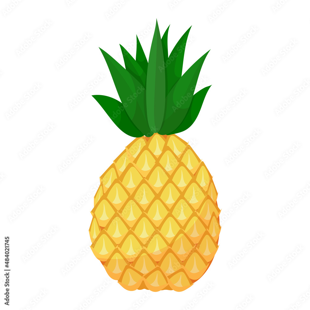 Bright pineapple with cartoon style. Yellow tropical fruit. Pineapple ...
