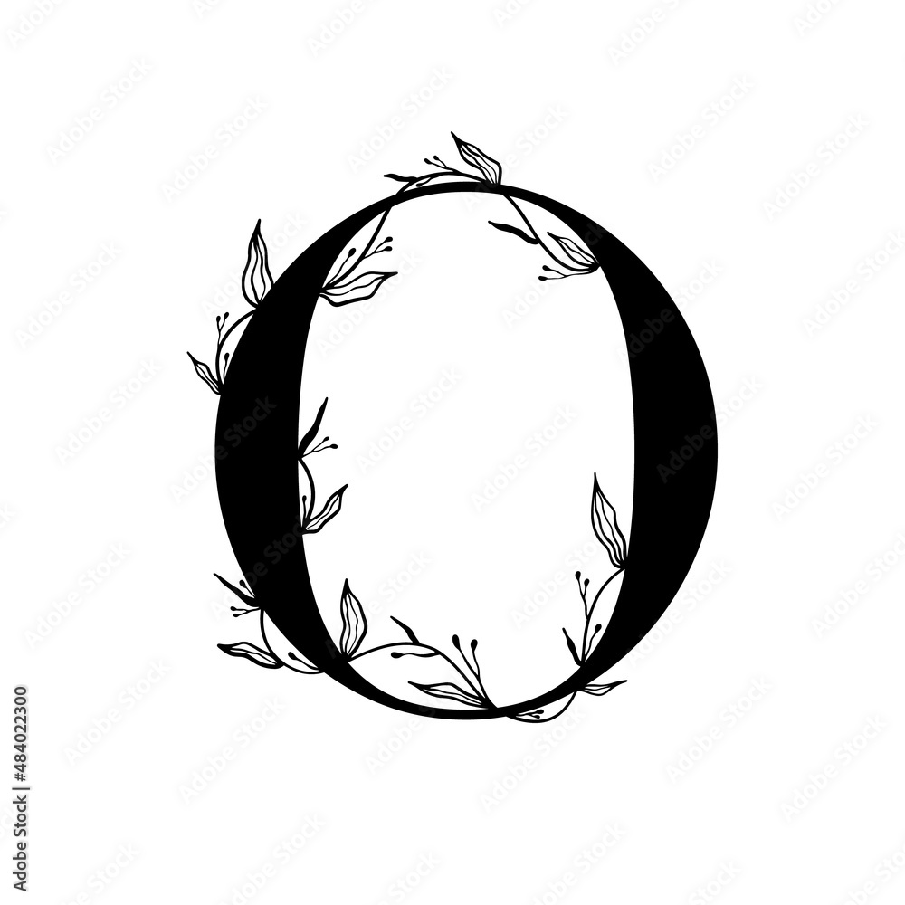 Vetor de Floral botanical alphabet. Vintage hand drawn monogram letter ...