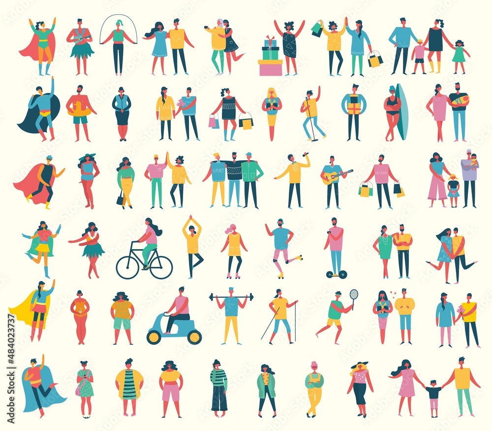 Set of vector illustrations of different activities people Stock Vector ...