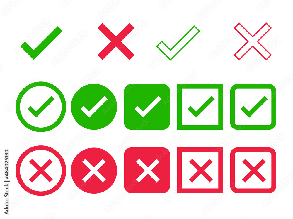Vetor de Green Check mark or right check mark, red check mark or cross ...