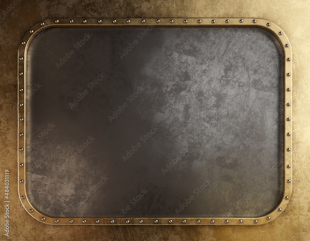Steampunk metal background with brass borders. 3d illustration Stock ...