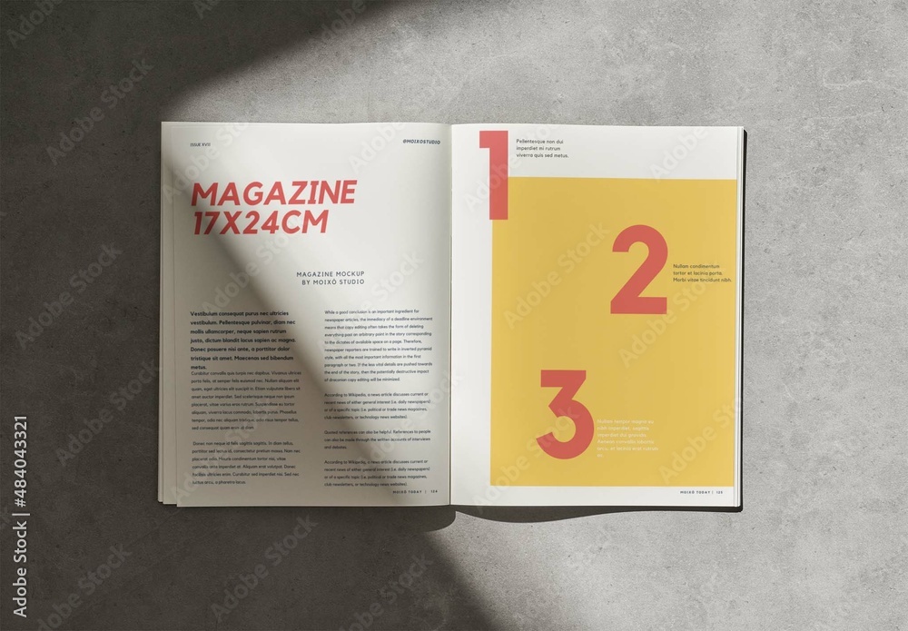 Top View of an Open Magazine Mockup with Hard Light Stock Template ...