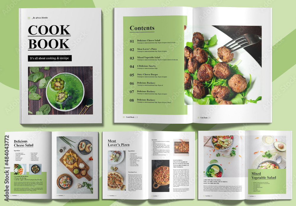 Cook Book Cooking Magazine Layout with Green Shapes Stock Template ...