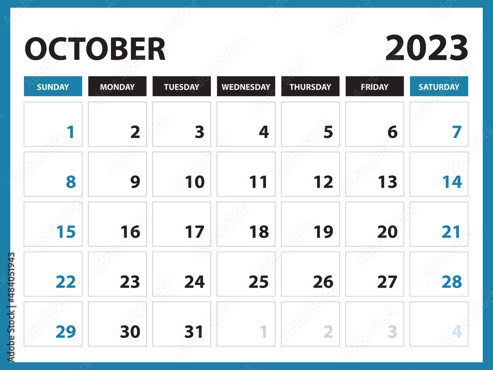 October 2023 Calendar Printable, Calendar 2023 template, planner design ...