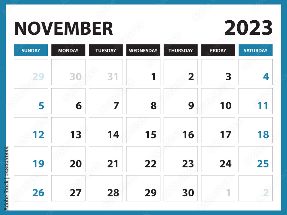 November 2023 Calendar Printable, Calendar 2023 template, planner ...