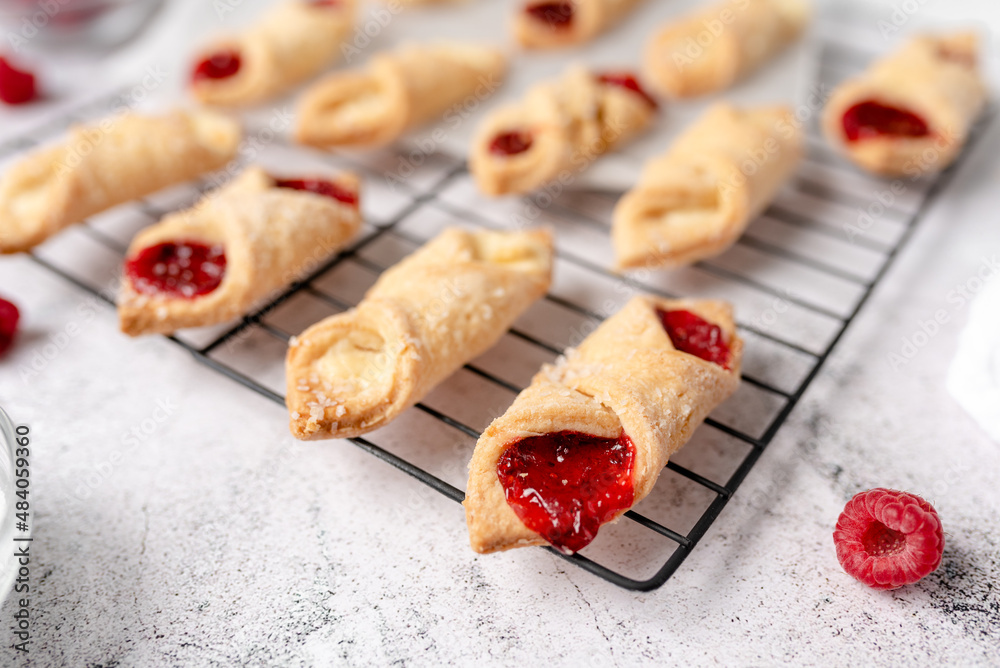 Kolacky with Cream Cheese and Raspberry. Pastry with jelly and cream ...