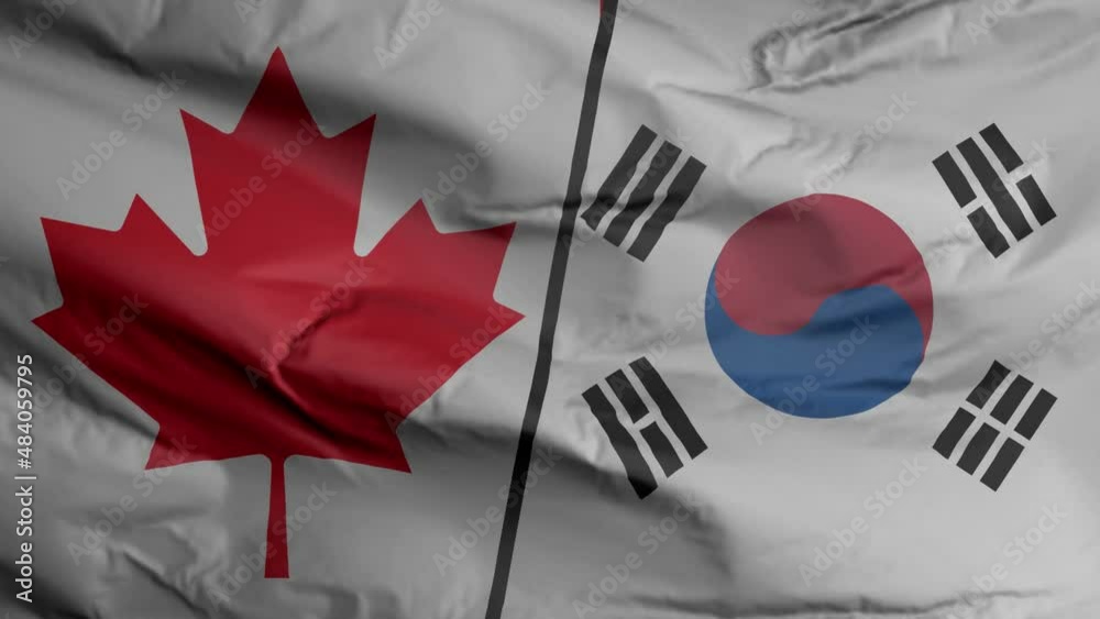 Canada and South Korea flag seamless closeup waving animation. Canada ... Canada and South Korea flag seamless closeup waving animation. Canada ...