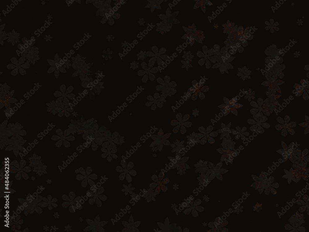 Dark monochrome natural pattern with flowers. Floral illustration in ...