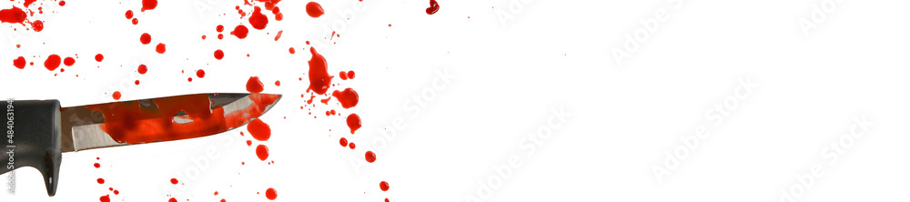 Blood and knife.Spots of blood and knife in blood.Crime banner.Red ...