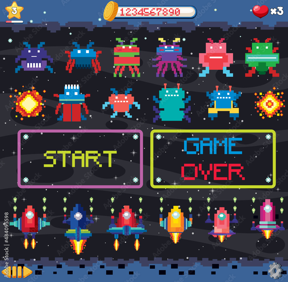 Retro pixel space game interface Stock Vector | Adobe Stock