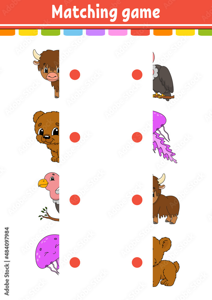 Matching game. Draw a line. Education developing worksheet. Activity ...