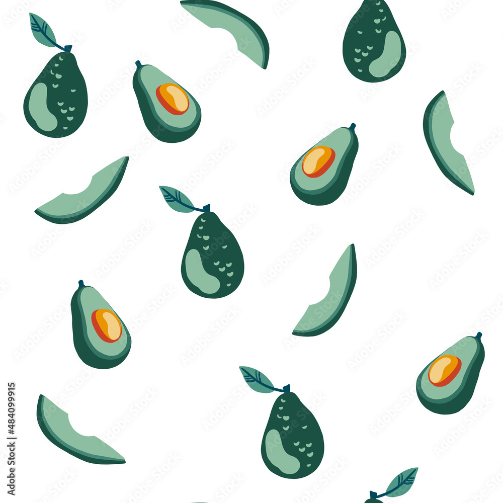 Avocado seamless pattern. Vegetables and fruits background. Healthy ...