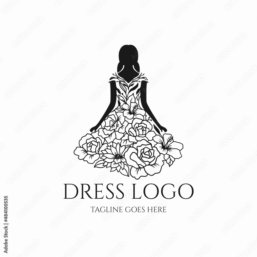 Dress logo vector, dress with flower design illustration Stock Vector ...