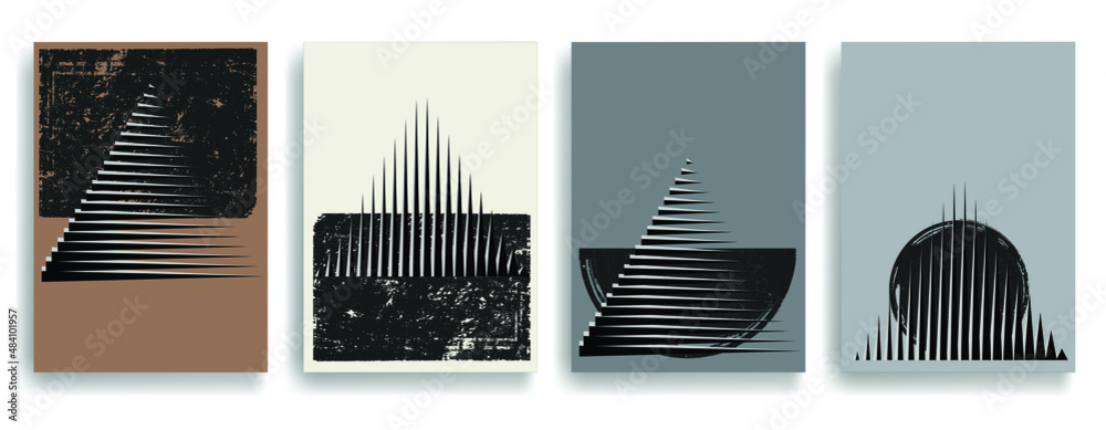 Modern posters with minimalist design elements . Grunge textured shapes ...