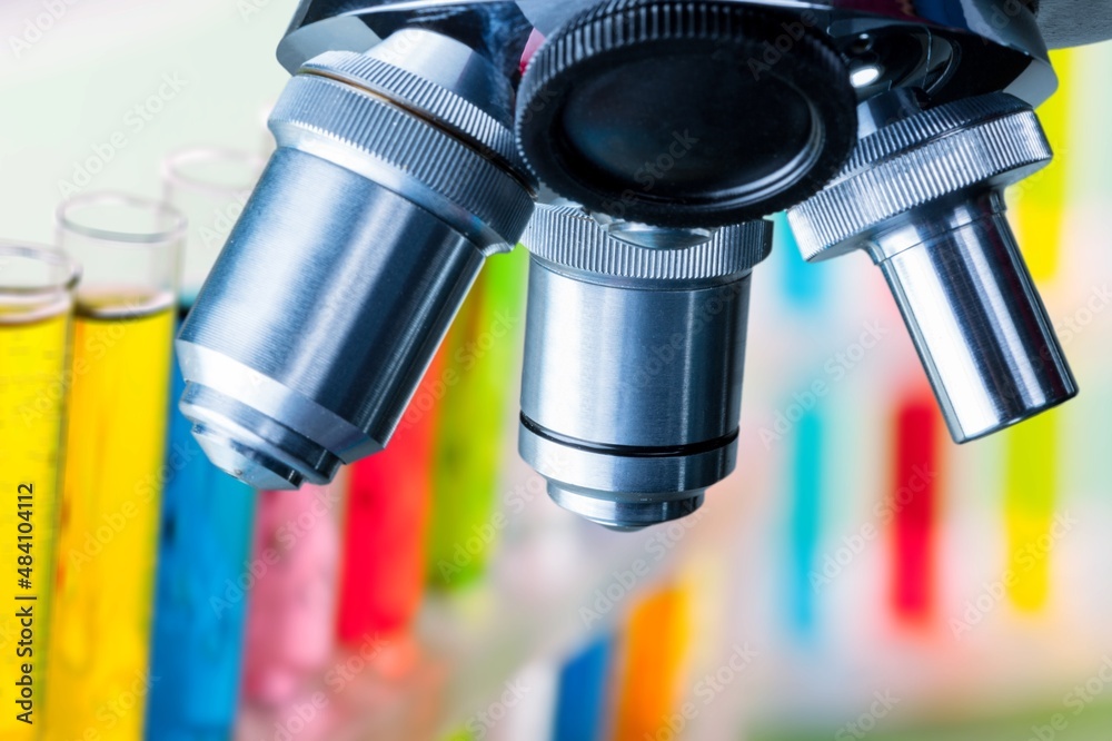 Microscope and tubes for analysis in a hospital blood bank. research ...