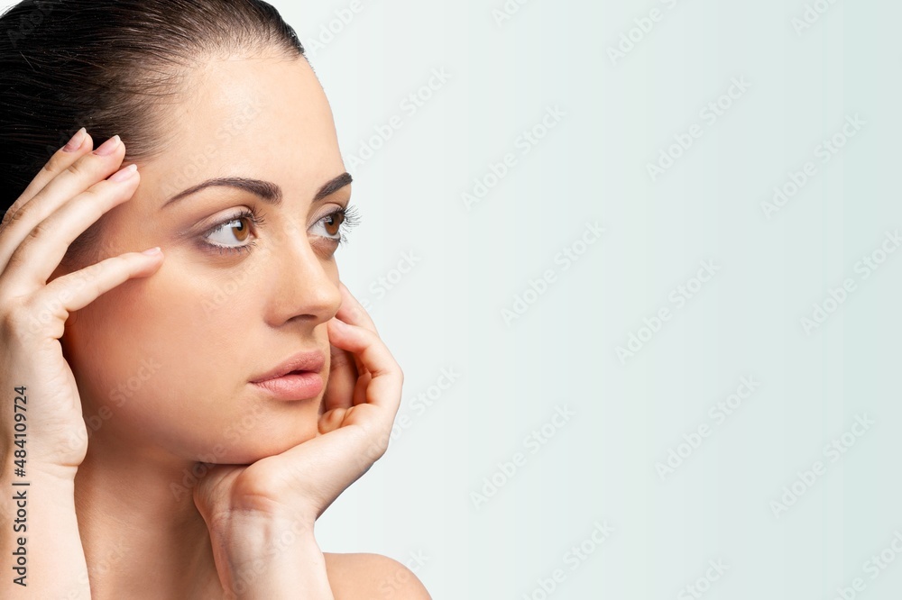 Beautiful young woman with clean fresh skin, Face care, Facial ...