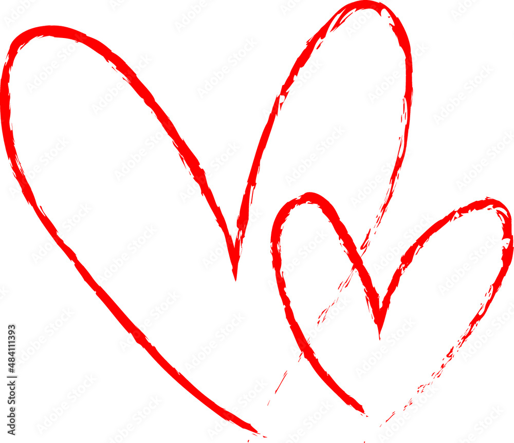 MINIMAL TWO RED HEARTS OUTLINE VECTOR ILLUSTRATION ON WHITE BACKGROUND ...