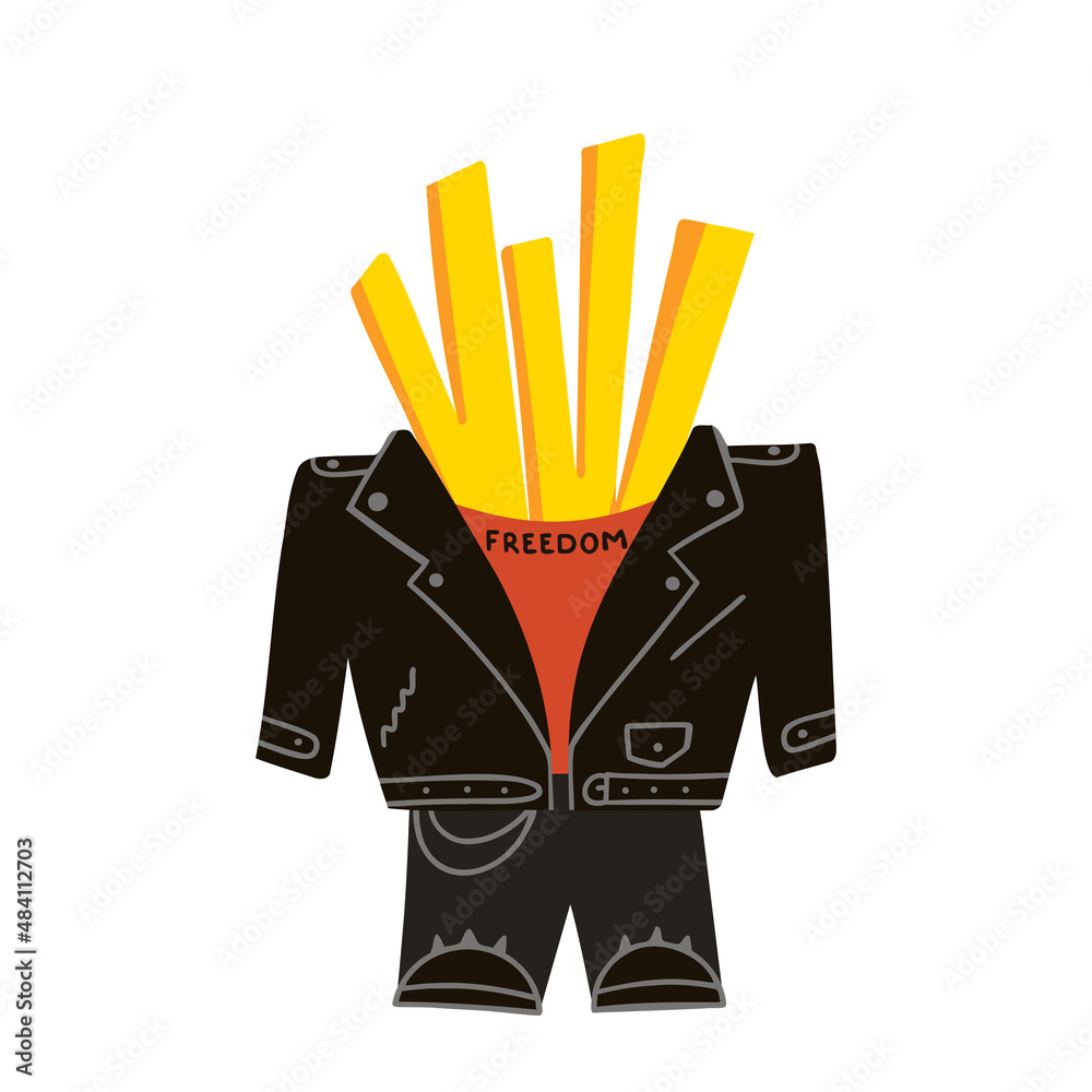 French fries, character in leather jacket. Vector Illustration for ...