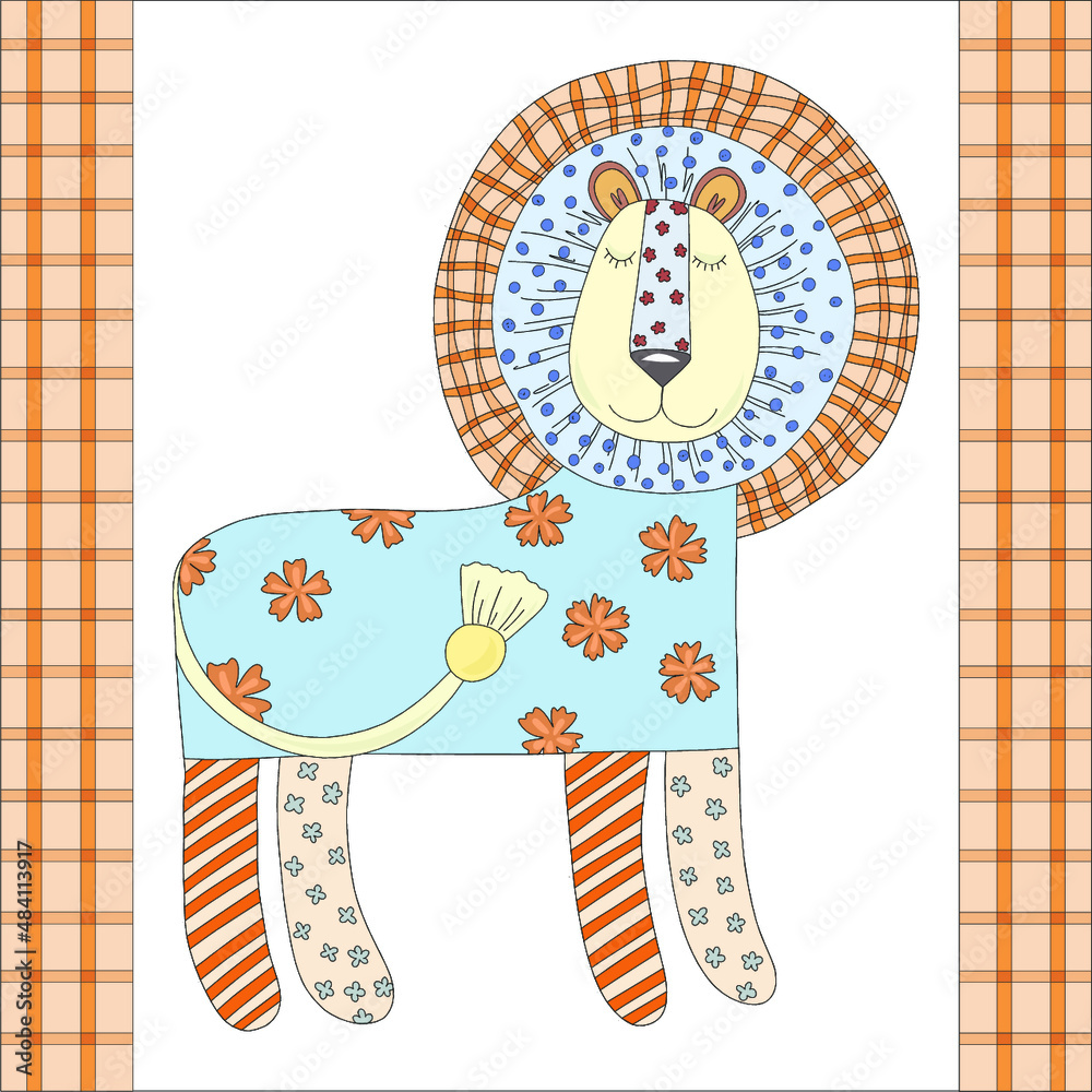 Cute lion in patchwork technique from different types of fabrics. Cute ...