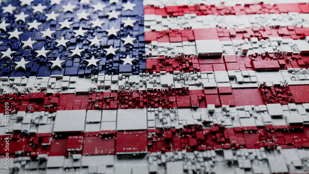 Colors of USA rendered in a Futuristic 3D style. American Network ...