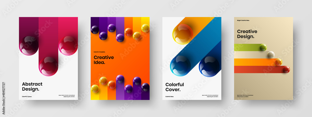 Colorful catalog cover A4 design vector illustration set. Amazing 3D ...