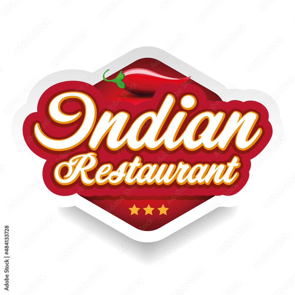 Indian restaurant label red with Chilli pepper Stock Vector | Adobe Stock