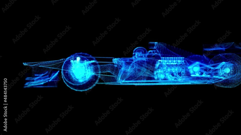 Particles formation of Formula one. Car virtual model. 4k animation ...