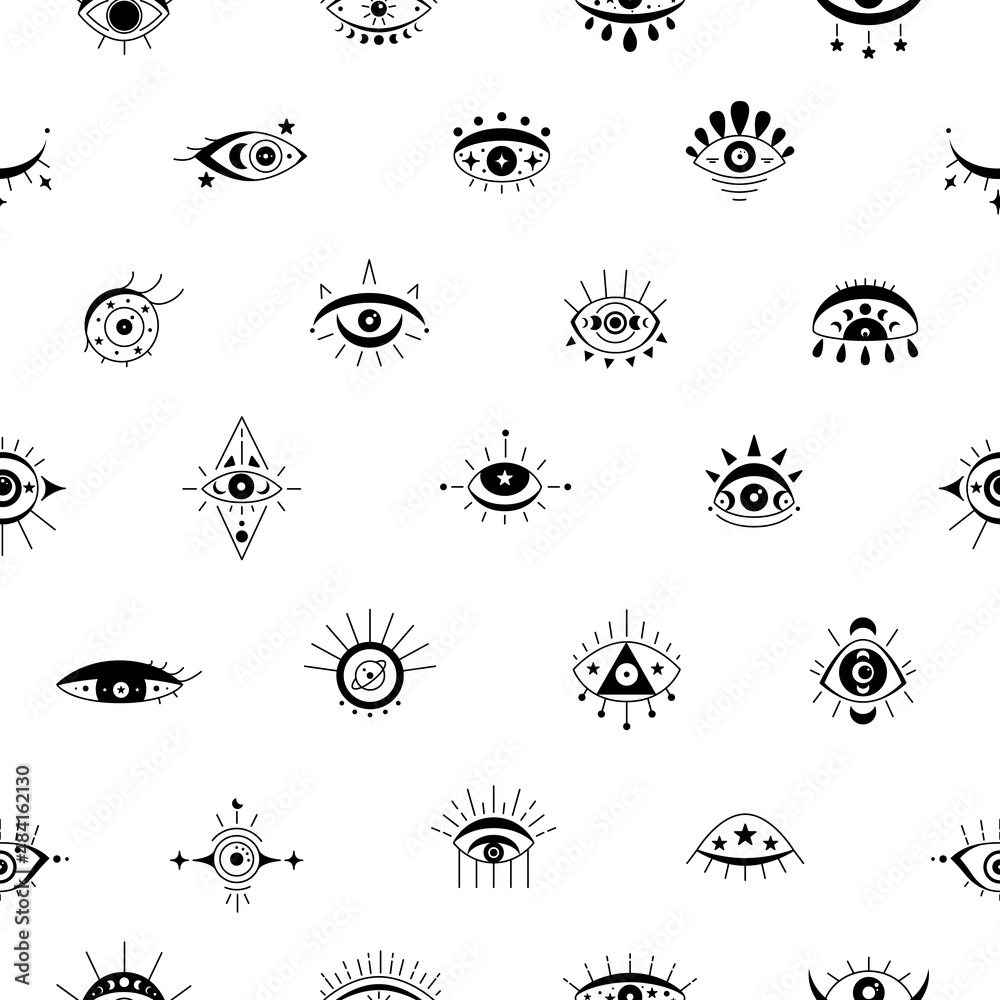 Seamless pattern with esoteric celestial symbol of evil eye with moon ...