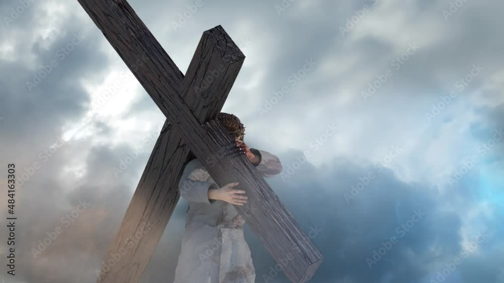 Jesus Christ carrying the cross, of easter symbol, render 3d Stock ...