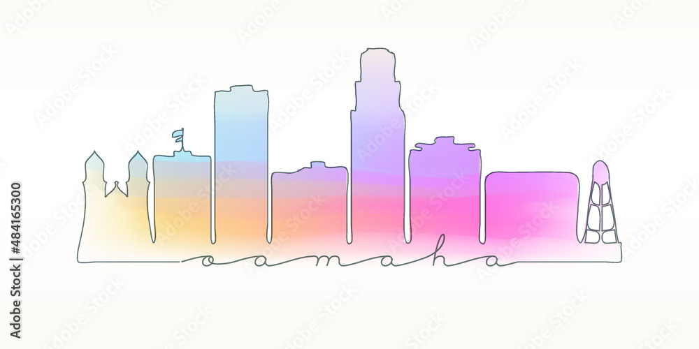 Omaha, NE, USA Skyline Watercolor City Illustration. Famous Buildings ...