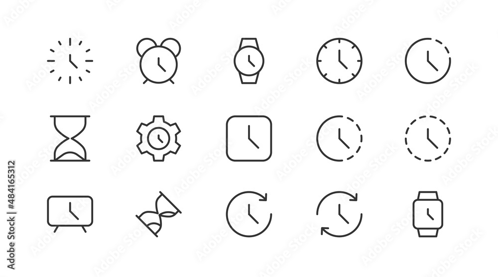 Simple line set of time icons. Stock Vector | Adobe Stock