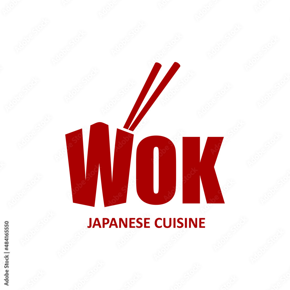 Wok box icon, Chinese and Japanese cuisine wok and sticks. Vector red ...