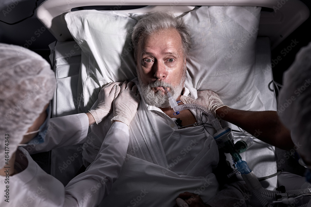 Emotional postoperative period, heart attack. senior male patient ...