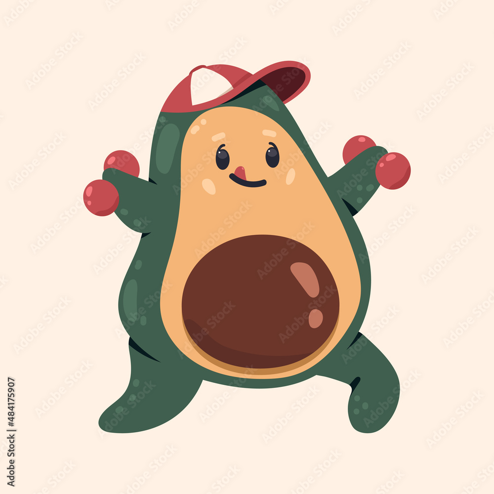 Cute avocado with dumbbells vector cartoon character isolated on ...