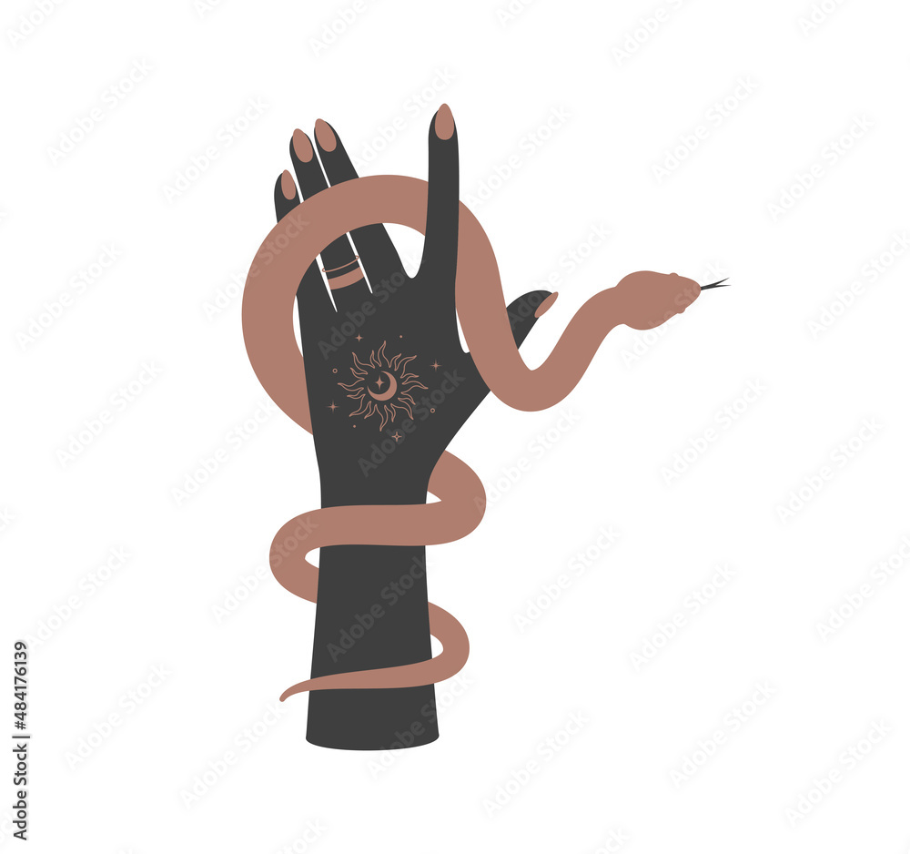 Magic hand and celestial snake. Spiritual elegant symbol for branding ...