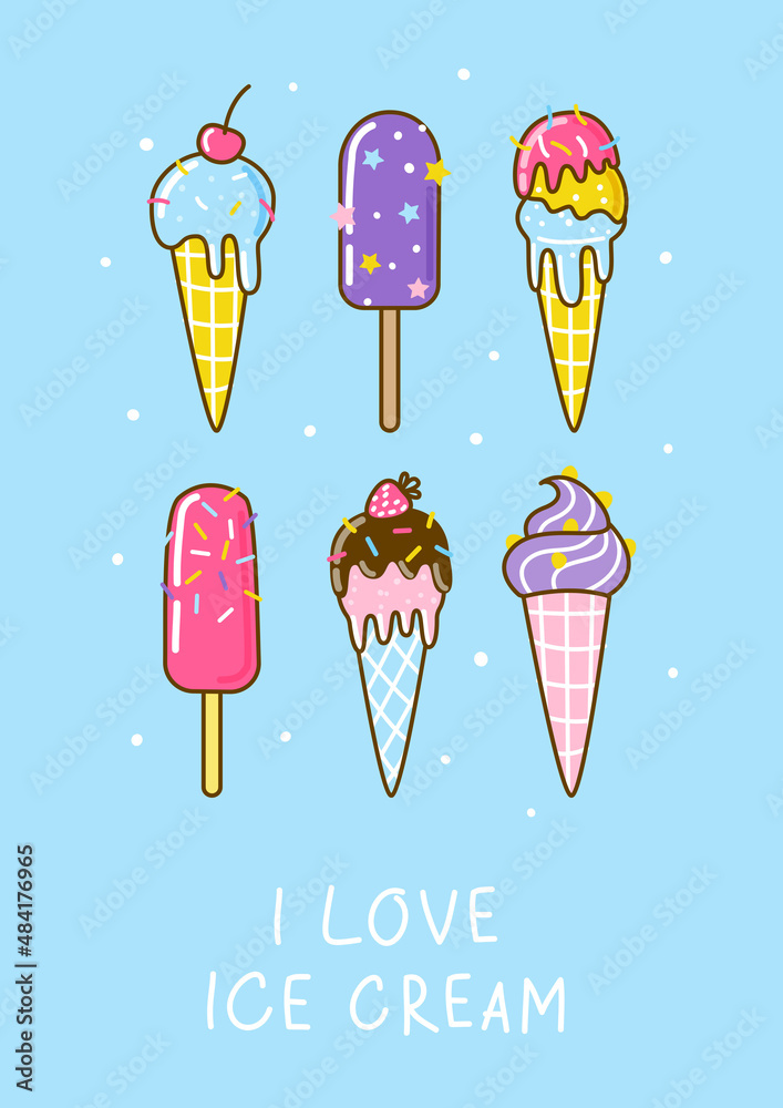 Cartoon ice cream on blue background for Your sweet design Stock Vector ...