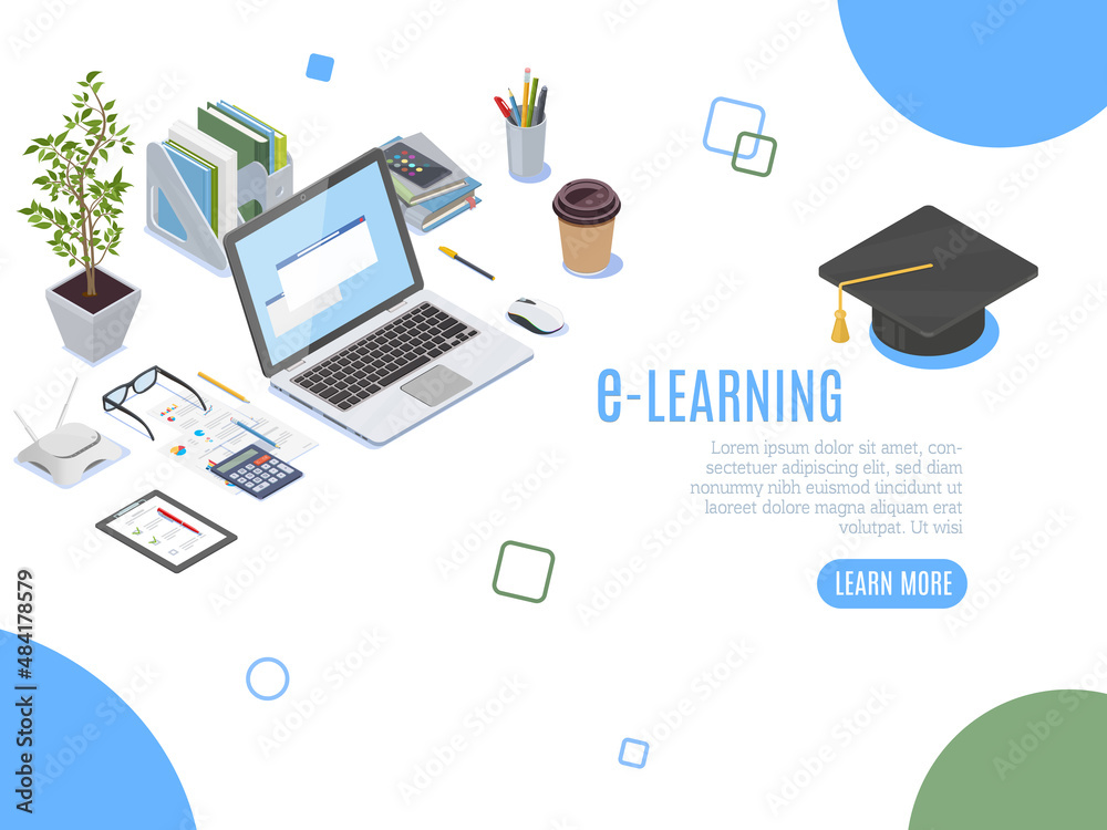 Isometric concept for distance learning or online education Stock ...