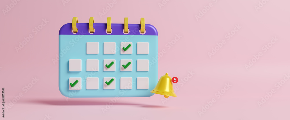 Yellow notification bell ringing and calendar icon symbol marked ...