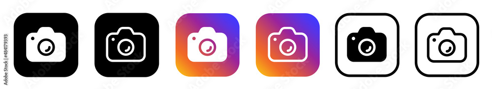 Set of camera instagram icons with painted colors and black color ...