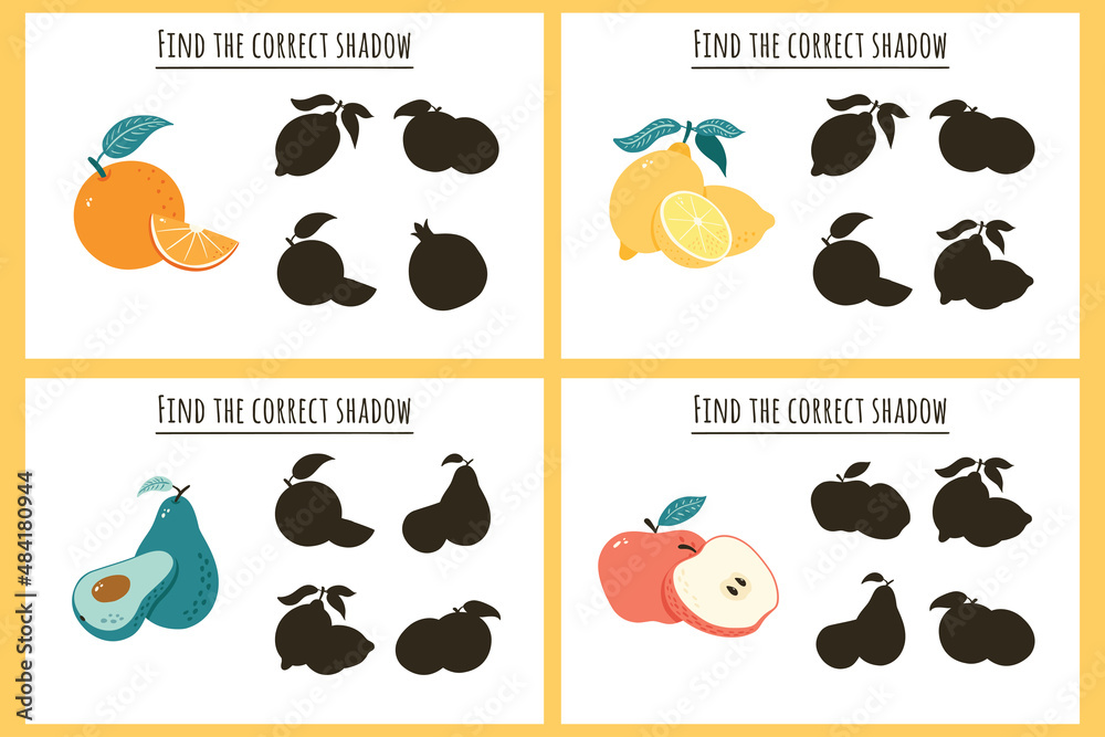 Find correct Fruit shadow educational game for kids. Shadow matching ...