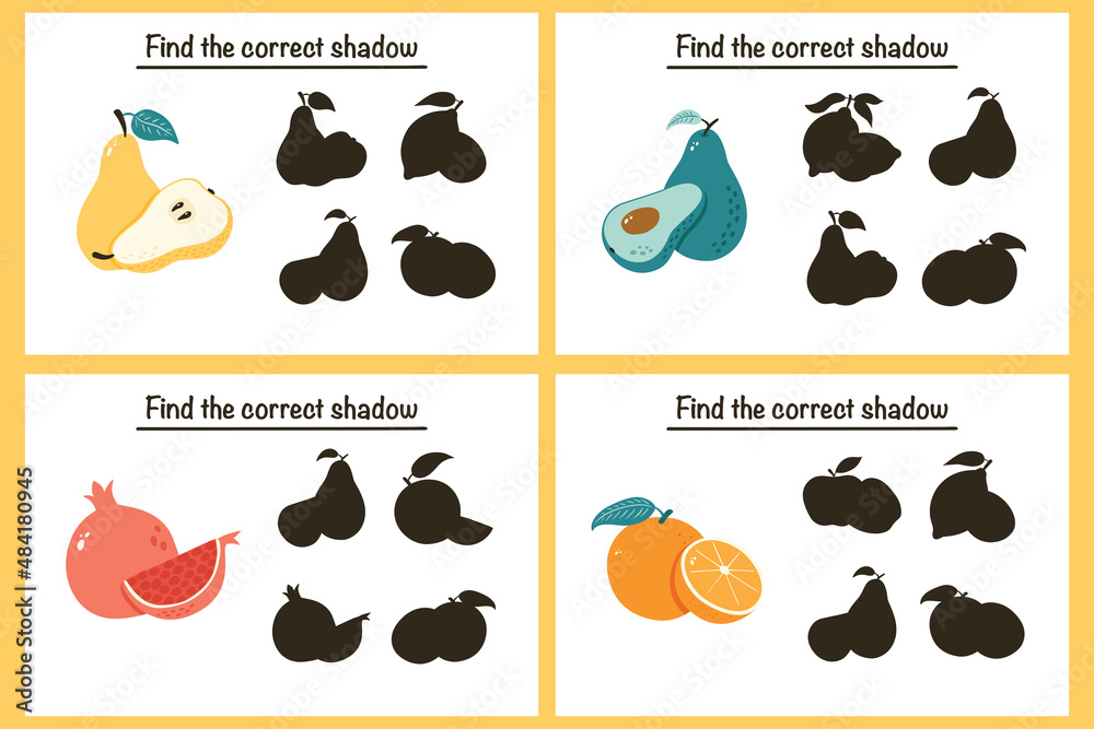 Find correct Fruit shadow educational game for kids. Educational ...