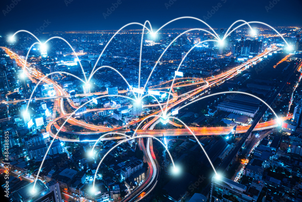 digital data network connection over smart city and communication ...