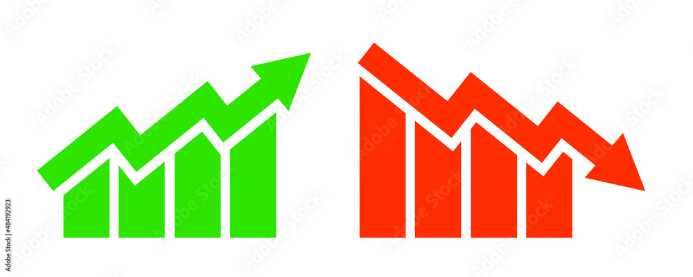 Graph going Up and Down sign with green and red arrows vector. Flat ...