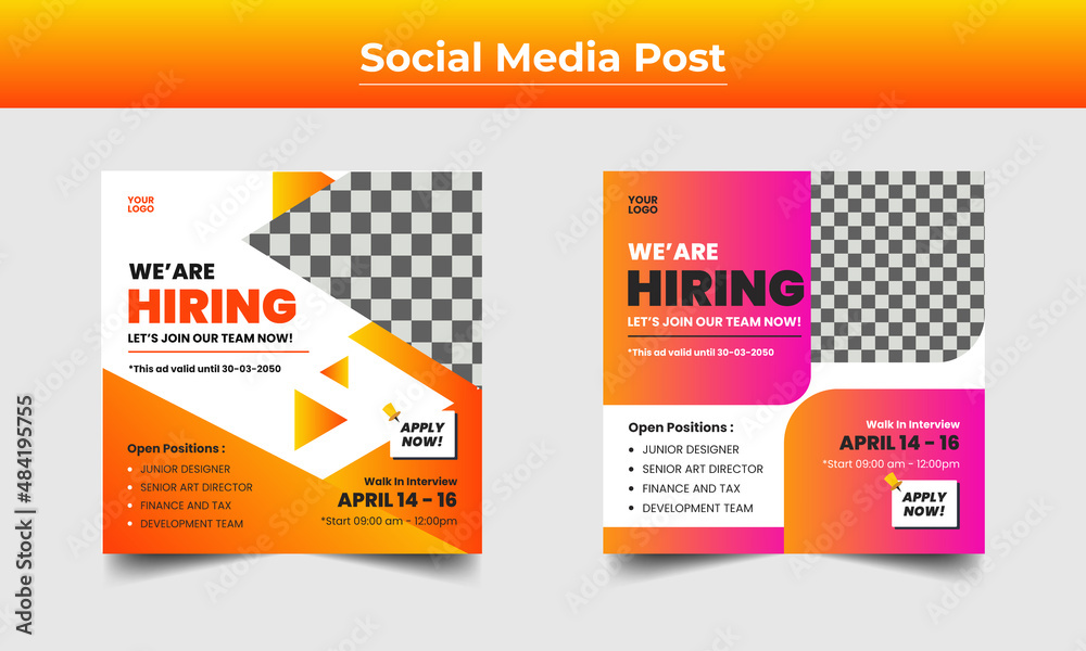 Job vacancy design social media post. We are hiring post design on ...