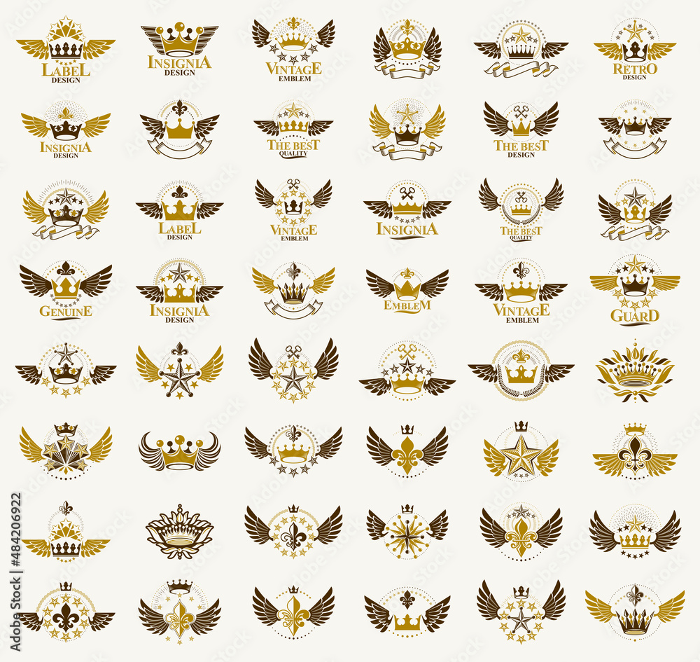 Crowns vintage heraldic emblems vector big set, antique heraldry ...