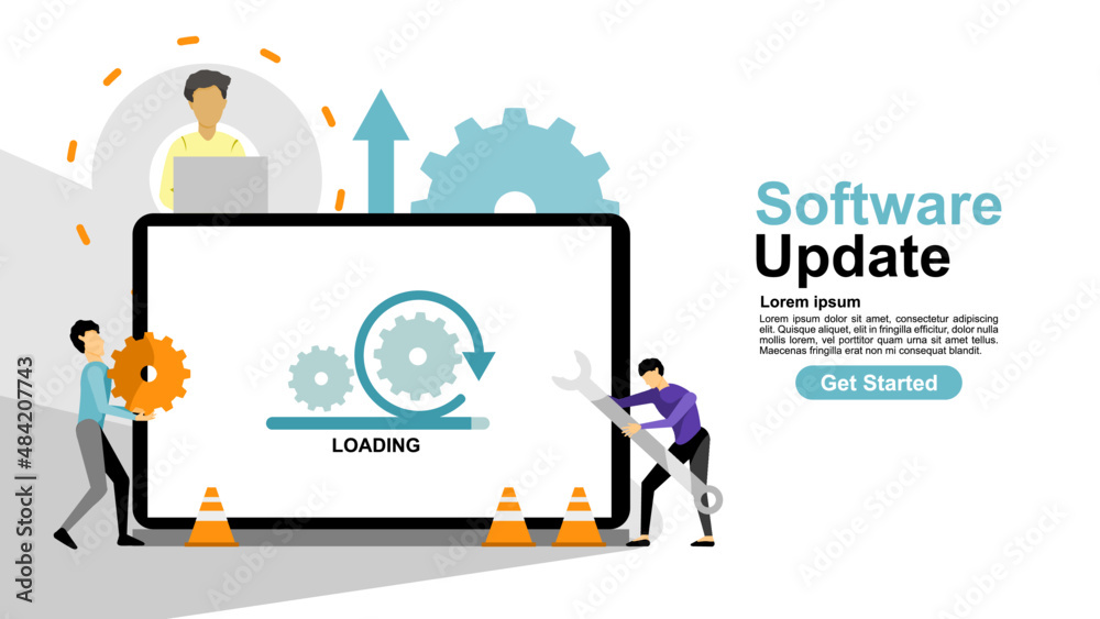 Software update concept. Installing update process with people ...